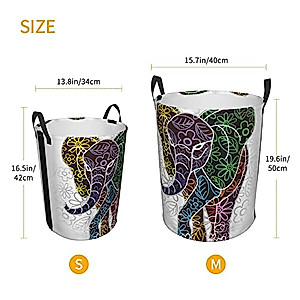 Laundry Basket,Digital Big Elephant With Floral Lines And Tribal Shapes Wild Life Theme,Large Canvas Fabric Lightweight Storage Basket/Toy Organizer/Dirty Clothes Collapsible Waterproof For College Dorms-Large