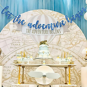 KakaSwa Let the Adventure Begin Banner, Blue Sign Decor for Baby Shower/Bridal Shower, Travel Themed Party Decoration Supplies