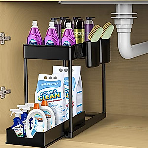 Wohingo Under Sink Sliding Organizers，2 Tier Home Under Cabinet Basket Organization and Storage Rack,Multi-purpose Countertop Storage Shelf for Bathroom Kitchen