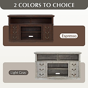 LETESA Traditional Classic Media TV Stand for TV up to 65”, Retro Wooden TV Console with Open and Closed Storage Cabinets for Bedroom, Living Room, Corridor (Light Gray)