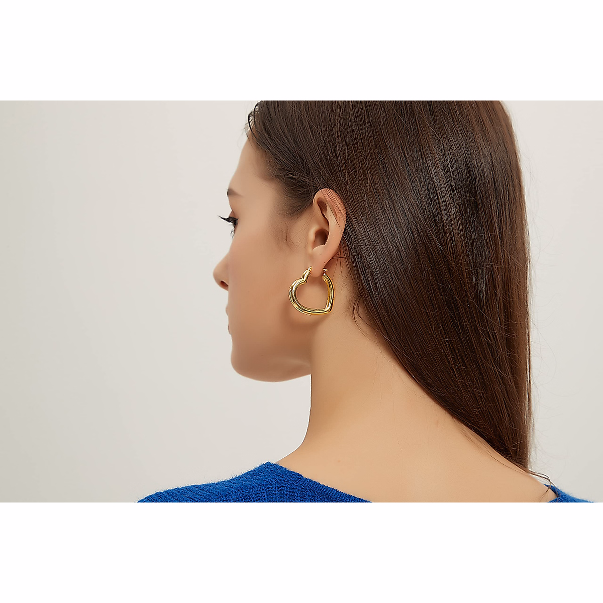 Gold Heart Earrings for Women Trendy Chunky Gold Hoop Earrings Hypoallergenic Earrings Thick Heart Hoop Earring Lover Valentines Day Great Mother Gifts