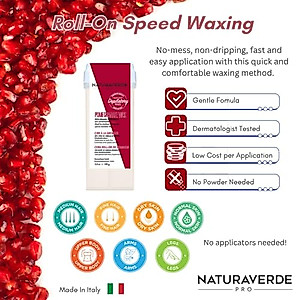 NaturaverdePro Pomegranate Roll On Wax for Hair Removal on Legs, Arms, Chest, Body Wax Hair Remover for Women, Formulated with Organic Camellia Oil - 3.38oz