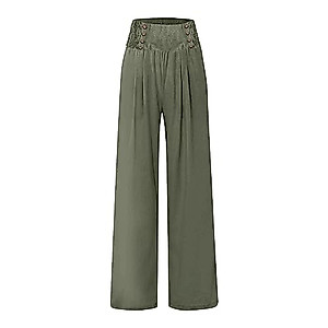 Women's Cotton Linen Pants Summer Button Trim High Waisted Wide Leg Pant Loose Dress Pant Trousers with Pocket Sweatpants Women Khaki Pants Y2k Pants Casual Pants Women Yoga Pants for Women