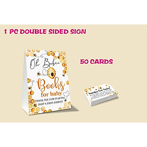 Yuansail Book Request For Baby Shower, Honeycomb Bumble Bee Themed baby cards books for,Party Favors For Baby Showers Game Cards, 1 Sign & 50 Cards Per Pack – (bb013-book)