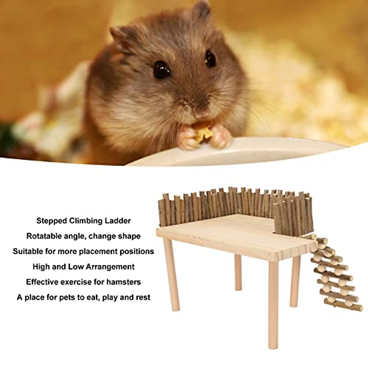 Hamster Platform, Small Pets Wooden Climbing Platform with Fence Ladder for Hamster Gerbil Mice Bird
