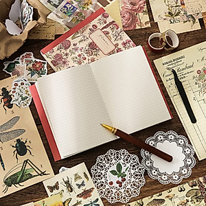 emmoolife Vintage Aesthetic Scrapbooking Supplies Kit, Flowers Botanical Bullet Junk Journal Kit with Journaling Supplies, Tweezers, A6 Grid Notebook,Stationery,Sticker, Birthday Craft Gift for Adult