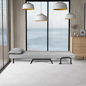 Kazila Convertible Sofa Bed Sleeper Chair, 5 Position Adjustable Backrest, Folding Arm Chair Sleeper Single Chaise Lounger Couch Recliner with Pillow for Home Office (Grey)