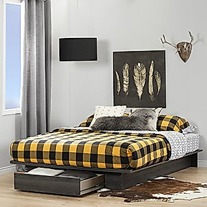 South Shore 54"/60'' Holland Platform Bed with drawer, Full/Queen, Gray Oak