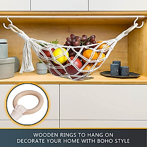 Evbopa Fruit Hammock Under Cabinet for Kitchen Macrame Haning Fruit Basket for Veggies Space Saving in Kitchen, Boat or RV
