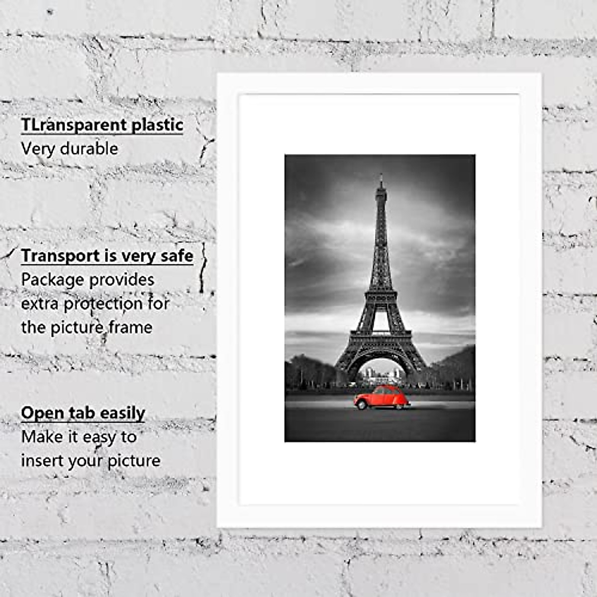 BOANKODU 8x10 Picture Frame Set of 2, Made of High Definition Transparent Plastic for 5x7 with Mat or 8x10 Without Mat, Wall Mounting Photo Frames, White