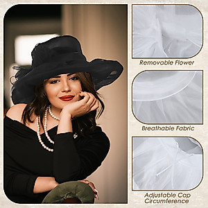 Zando Kentucky Derby Hats for Women 2024 Church Hats for Women Elegant Organza Victorian Hat Fancy Tea Party Hats Wedding Fascinators Hats for Women Fashionable Derby Hat for Women Black Hat