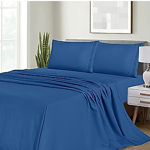 RUVANTI Full Size Sheets Set, Brushed Microfiber Sheets 4 Pieces (1 Fitted Sheet, 1 Flat Sheet, 2 Pillowcases), with 15-inch Deep Pockets, Lightweight & Compfy Premium Hotel Bedding, Royal Blue