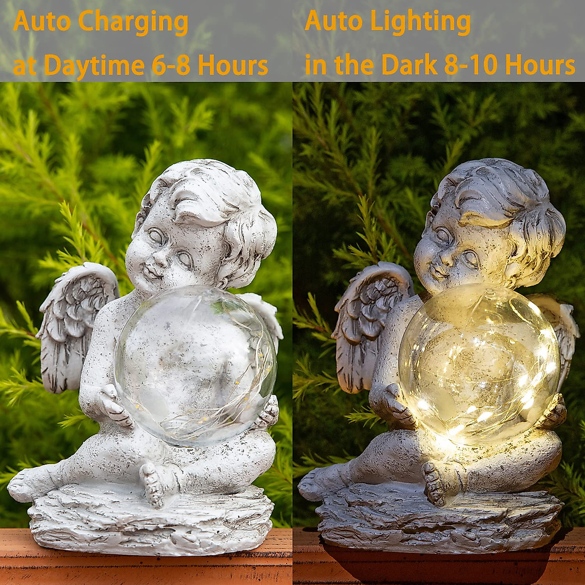 JIAJIAMEI Garden Angel Statues Outdoor Decor Solar Ball Lights Decorations for Yard Porch Lawn Pool Patio Backyard Path Fence Home Gardening Gifts