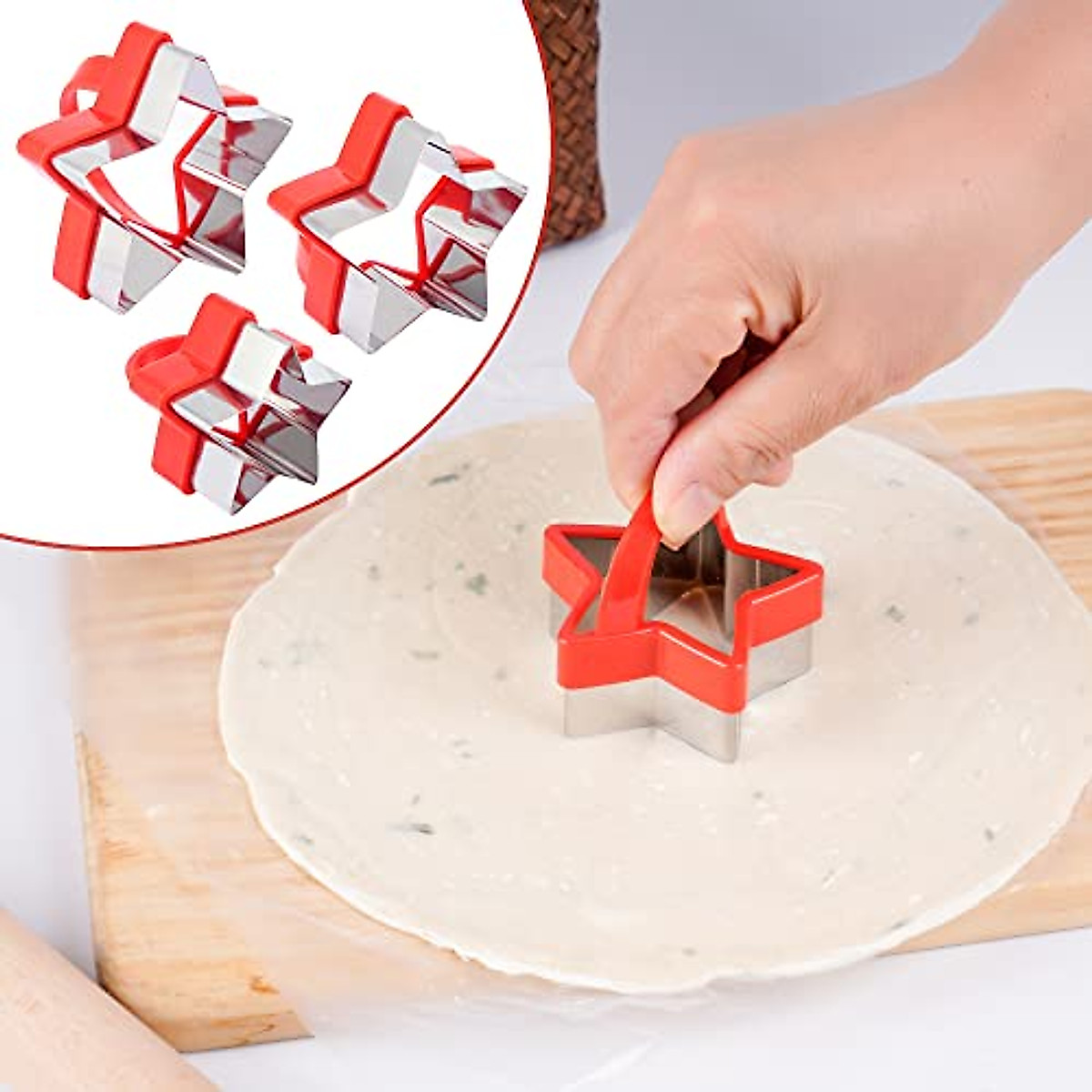 Tugaizi 3 Pack 4th of July Star Cookie Cutters Set with Handle Stainless Steel Biscuit Cutter Mini Mold for Pressing Cookie, Sandwich, Bread Independence Day