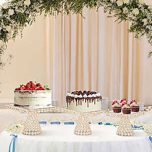 3 Piece Crystal Cake Stands, Gold Round Crystal Cupcake Stand with Square Tray Present Dessert Stands for Wedding Brithday Party Celebration Dessert Display(3Pcs/ Gold Square)