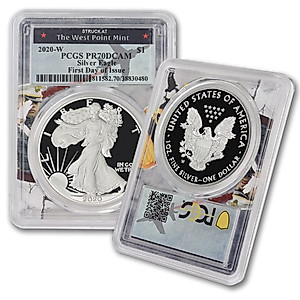 2020 W 1 oz Proof American Silver Eagle Coin PR-70 Deep Cameo (First Day of Issue - Struck at The West Point Mint Frame) $1 PCGS PR70DCAM