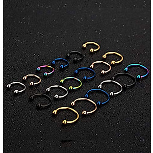 YOVORO 18Pcs 18G Stainless Steel Septum Piercing Nose Rings Hoop Cartilage Tragus Body Piercing Jewelry
