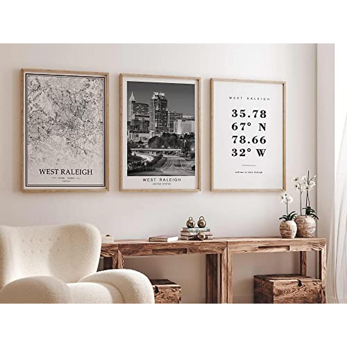 Dear Mapper West Raleigh United States View Abstract Road Modern Map Art Minimalist Painting Black and White Canvas Line Art Print Poster Art Line Paintings Home Decor (Set of 3 Unframed) (12x16inch)