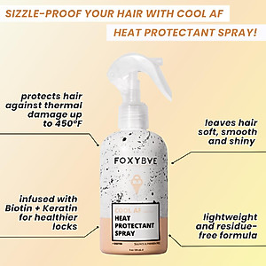 FoxyBae Heat Protectant Spray - Thermal Hair Styling Mist for Curling Iron & Blow Dryer - Prevents Frizz, Damage & Breakage, 8oz