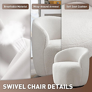 Swivel Barrel Chair, 360° Comfy Small Single Sofa Swivel Accent Chair for Small Space,Modern Boucle Round Swivel Chair Upholstered Accent ArmChair for Living Room Bedroom Nursery Hotel(Ivory)