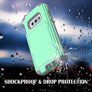 WeLoveCase Galaxy S10e Wallet Case Built in Screen Protector S10e Defender Wallet Card Holder Cover with Hidden Mirror 3 Layer Shockproof Heavy Duty Protection Case for Samsung Galaxy S10e Mint