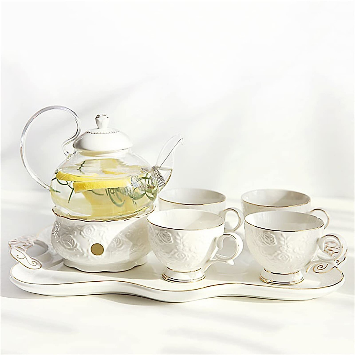 Serving Tray Ceramic European Rectangular Tray Home Service Tray Double Handle Design Tea Set Tray Decorative Tray (Color : 1)