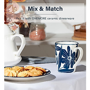 ONEMORE Ceramic Coffee Mugs Set of 6, 12oz - Microwavable Coffee Cups for Tea, Latte - Japanese Style, Scratch Resistant - Vintage Blue