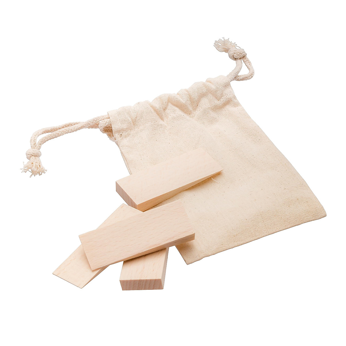 Redecker Table Wedge-to-Go, Set of 4 Untreated Beechwood Shim Wedges in a Cotton Pouch, Made in Germany