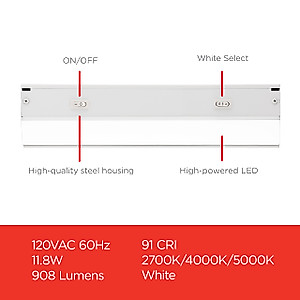 UltraPro 24 inch Hardwired Under Cabinet Lights, 3 Color Settings - 2700K/4000K/5000K - Warm White, Cool White, and Daylight, Under Cabinet Lighting, Dimmable Under Counter Lights for Kitchen, 45368