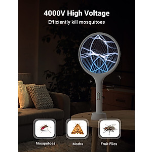 YISSVIC Electric Fly Swatter 4000V Bug Zapper Racket Dual Modes Mosquito Killer with Purple Mosquito Light Rechargeable for Indoor Home Office Backyard Patio Camping