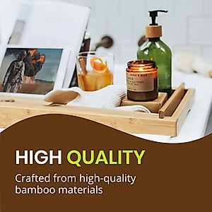 Nature Gear Bamboo Bathtub Tray, Waterproof & Durable Wooden Bath Tray Table for Tub, Extendable Reading Caddy with Phone & Tablet Holder, Easy-to-Adjust Bamboo Trays for Bathroom, Foldable Bamboo