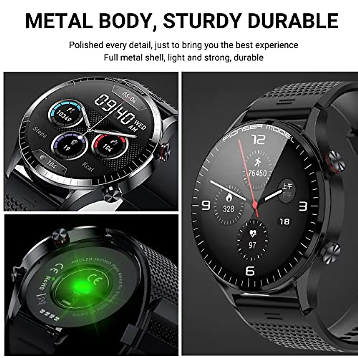 HOAIYO Smart Watches for Men Women (Call Receive/Dial), AMOLED Smartwatch with Heart Rate SpO2 Sleep Calories Counter, Waterproof Fitness Watch for Android iOS Phones (23Black, 1.5")