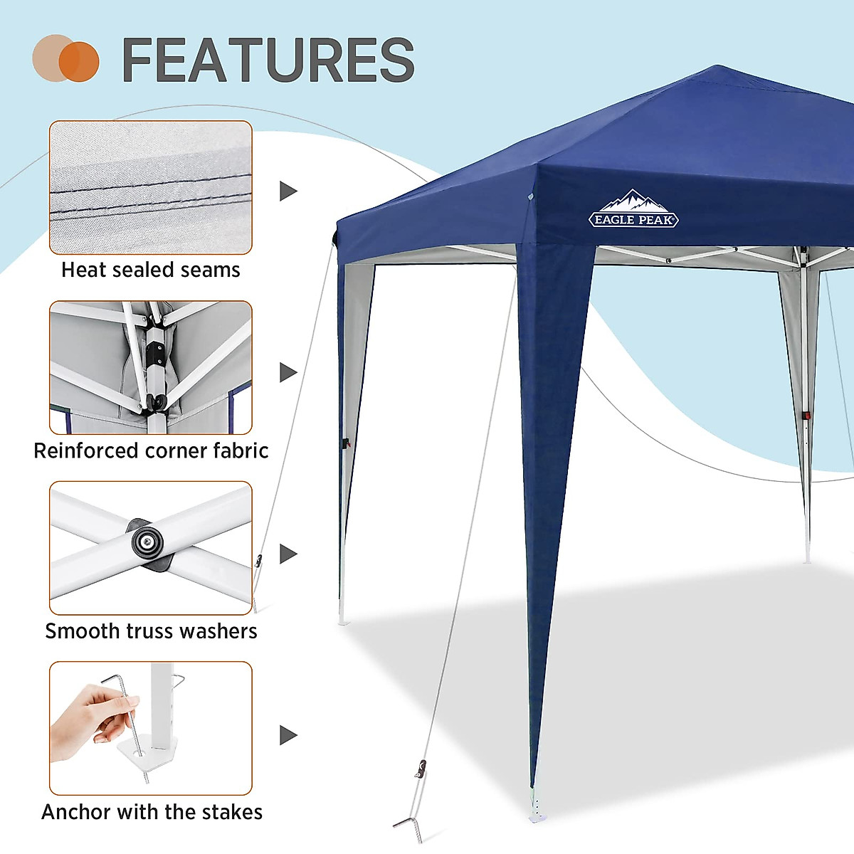 EAGLE PEAK Straight Leg Canopy (10' x 10' Sun Shelter, Dark Blue)