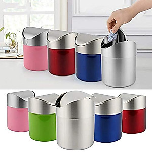 ihreesy Stainless Steel Desktop Trash Bin with Swing Lid,1.8 Liter Waste Bin Recycling Trash Can Kitchen Garbage Can for Car Office Bathroom Living Room,Red