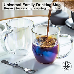 Aquach Glass Coffee Mug 15 oz Set of 2, Colorful Cup with Handle for Hot/Cold Beverage, Thicker Quality