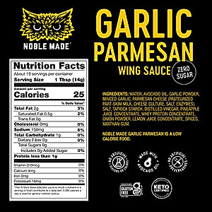 Noble Made Buffalo Dipping & Wing Sauce, Whole30 Approved, Paleo, Keto, Vegan, Gluten and Dairy Free, Zero Sugar and Soy Free, Low Carb and Calorie (Garlic Parmesan, 9.25oz (1 Count))
