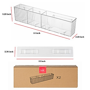 2 Pack Bathroom Makeup Organizer Wall Mount Clear Bathroom Organizers and Storage with 3 Compartments Plastic Storage Organizer Bins Floating Shelves for Wall, Narrow Space, Office, Bedroom 14''Length