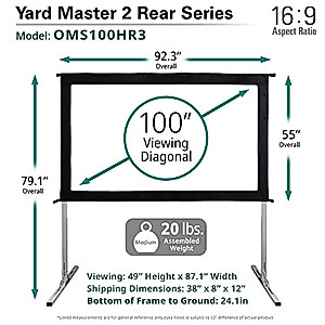 Elite Screens Yard Master 2, 100-inch Indoor Outdoor Portable Fast Folding Projector Screen w/ Stand 16:9, 8K 4K Ultra HD 3D Movie Theater Rear Projection , OMS100HR3 -US Based Company 2-YEAR WARRANTY