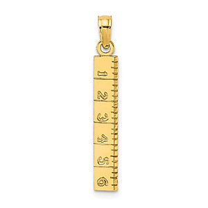 Solid 14k Yellow Gold Six Inch Ruler Charm Pendant - 21mm x 3mm