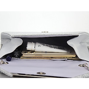 Quniko Glitter Clutch Purse Evening Handbag Formal Wedding Party Prom Bag, Silver