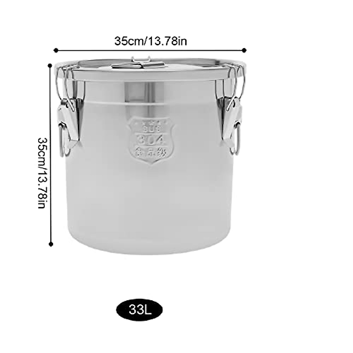 DNYSYSJ Stainless Steel Airtight Canister, Cereal Container with Airtight Lid and Handles Rice Bean Flour Oil Storage Bucket Sugar Milk Canisters for Home Kitchen Counter Storing Food (33L)