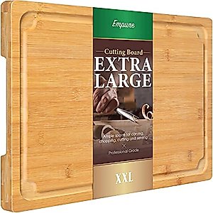 2XLarge Cutting Board, 20" Bamboo Cutting Boards for Kitchen with Juice Groove and Handles Kitchen Chopping Board for Meat Cheese board Heavy Duty Serving Tray, 2XL, Empune