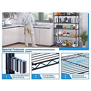 BIQWBIC 6 Tier Storage Shelves Wire Shelving Unit, 48" Lx18 Wx72 H Adjustable Heavy Duty Metal Shelving Rack with Wheels, NSF Adjustable Storage Shelf Garage Shelves-1320 Lbs Capacity, Black