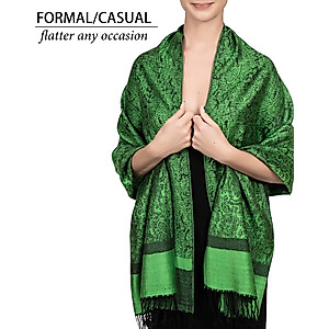 Achillea Women's Two Tone Vintage Jacquard Paisley Pashmina Shawl Wrap Scarf (Kelly Green)