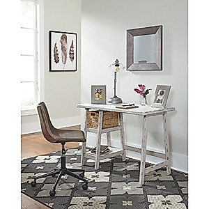 Signature Design by Ashley Mirimyn Farmhouse Home Office Small Desk with Basket, Antique White