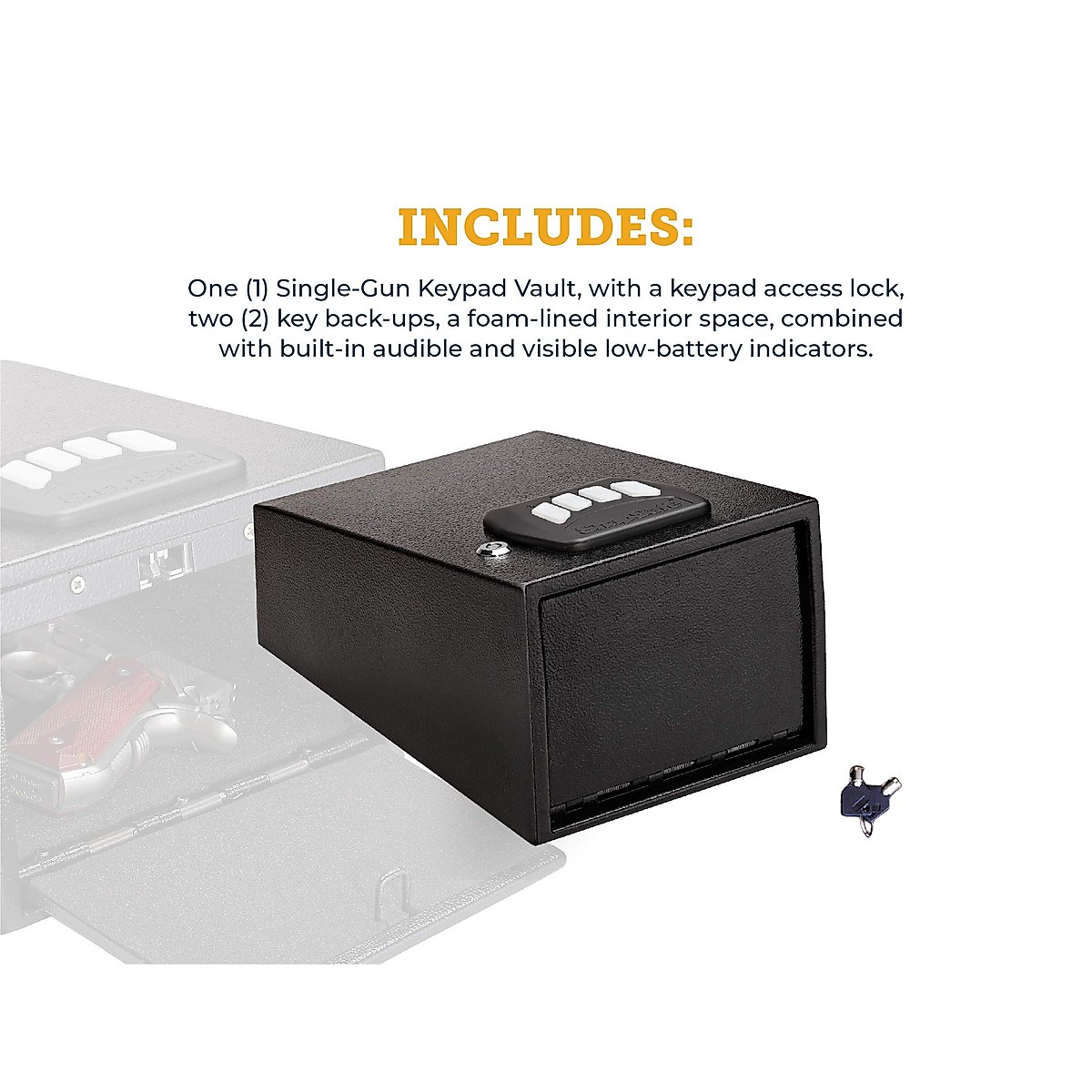 SnapSafe 1 Gun Keypad Vault – Keypad Handgun Vault Safe for Your Pistol and Valuables – 4-6 Keypad Entry with Backup Key – Black, Measures 12 (H) x 8.1 (W) x 5.25 (D) Inches – Item 75433