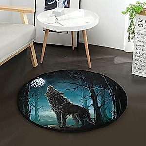 ALAZA Animal Wolf in The Dark Round Area Rug Non-Slip Floor Mat for Dorm Bedroom Living Room Home Decor 3ft Diameter