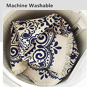 LIULA Round Cotton Rug Woven Tassel Throw Rug Washable Area Rug for Living Room Bedroom Kitchen Bathroom (3ft Round-Light Blue)