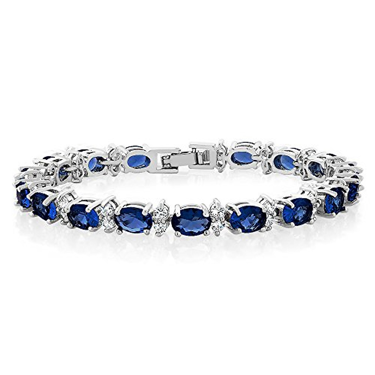 Gem Stone King 7 Inch Blue and White CZ Tennis Bracelet Set With Matching 2 Inch Oval Dangle Earrings For Women