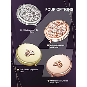 OMIRO 1X/10X(300R) Magnifying Compact Mirror, Mini Mix Diamond Metal Pocket Makeup Mirror (Rose Gold)